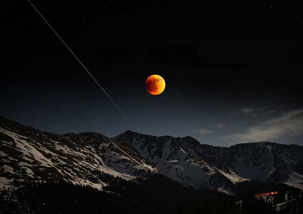 Meteor with Blood Moon Eclipse, Loveland Pass | Colorado Astrophotography